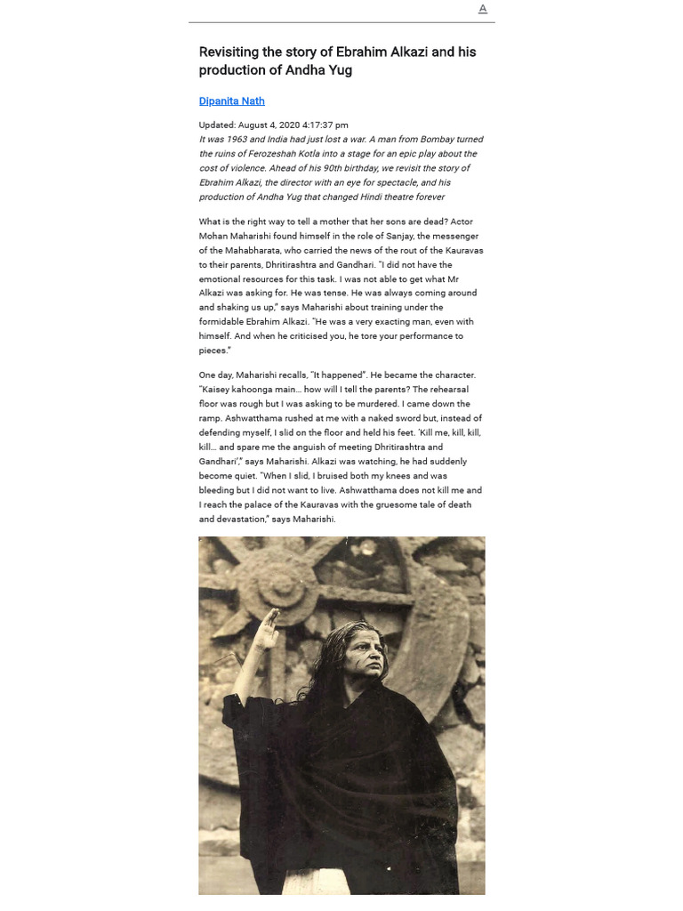 Dipanita Nath - Revisiting The Story of Ebrahim Alkazi and His Production of Andha Yug | PDF