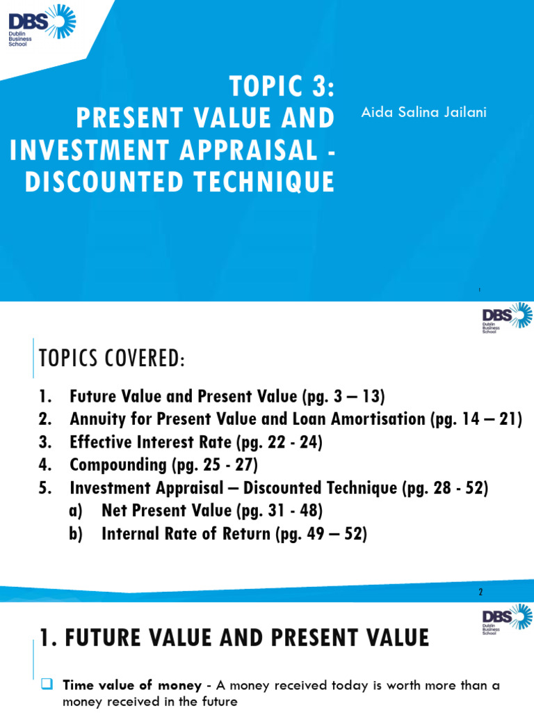Topic 3 Present Value and Discounted Technique 0923 | PDF | Net Present Value | Present Value