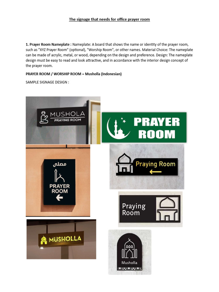 Signage That Needs For Office Prayer Room Area | PDF
