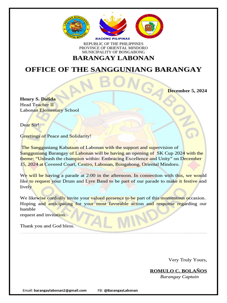 Request for Drum and Lyre Band Participation | PDF