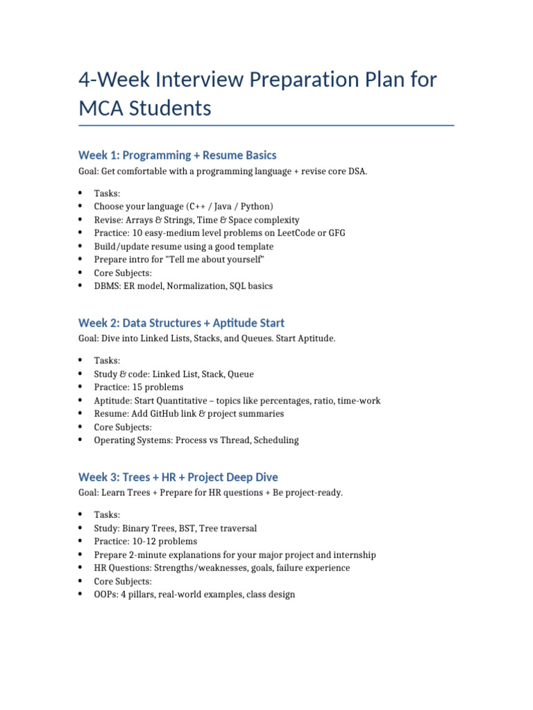 Interview Preparation Plan MCA | PDF