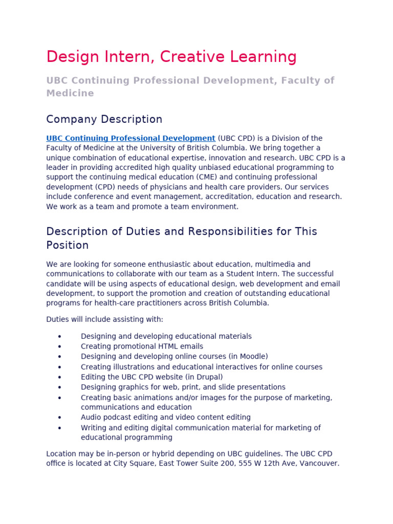 UBC CPD Design Intern Opportunity | PDF | Educational Technology ...
