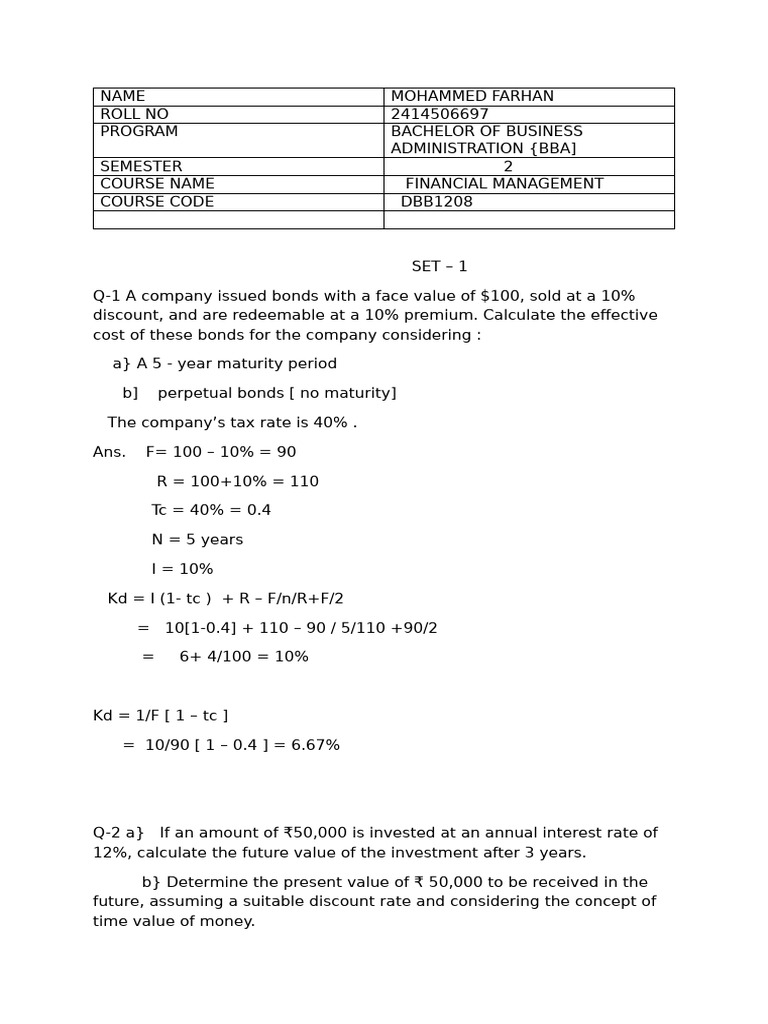 Financial Management Assignment | PDF | Cost Of Capital | Capital Structure
