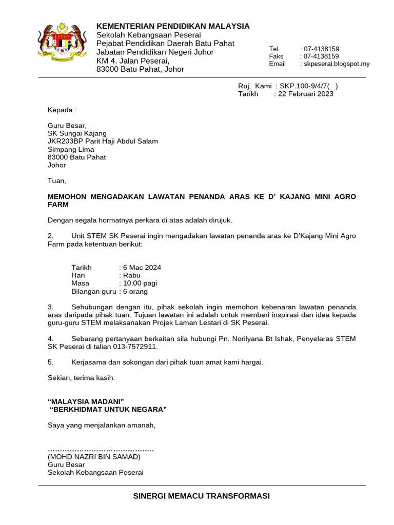 Surat Lawatan Penanda Aras | PDF