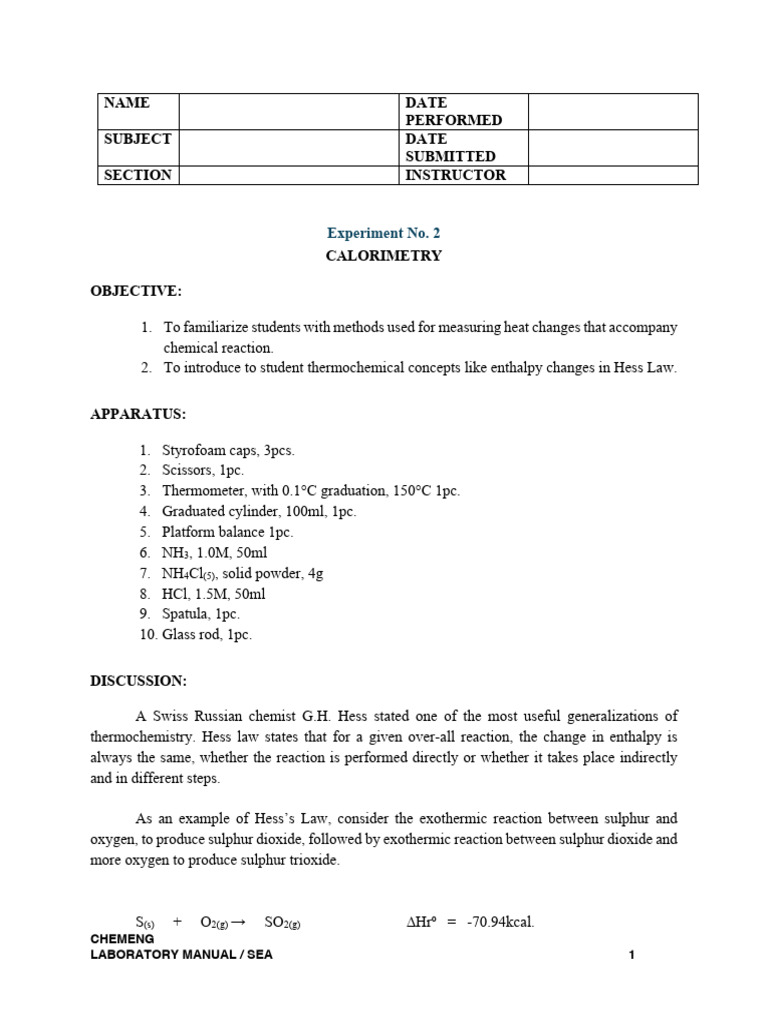 Experiment 2 Calorimetry 2 | PDF | Temperature | Branches Of Thermodynamics