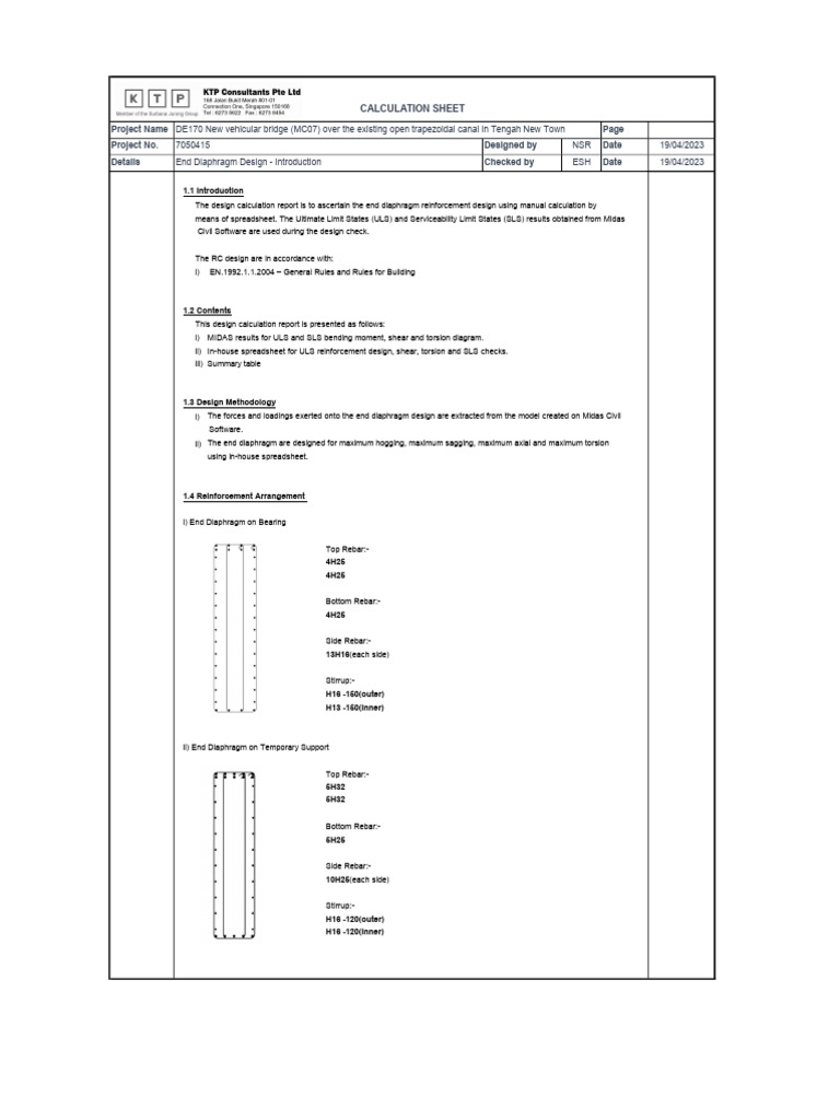 End Diaphragm Design Calculations | PDF | Young's Modulus | Strength Of ...