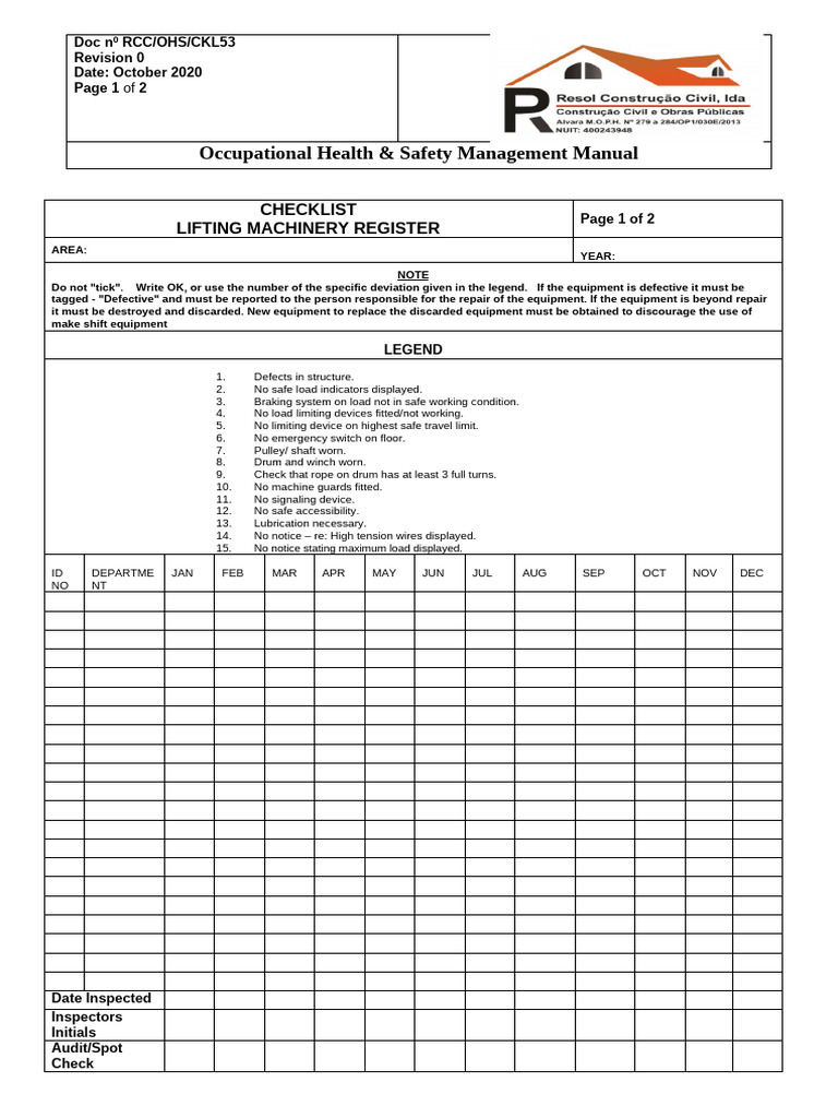9.53 Lifting Machine Register | PDF
