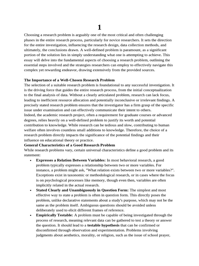 Choosing A Research Problem Is Arguably One of The Most Critical and ...