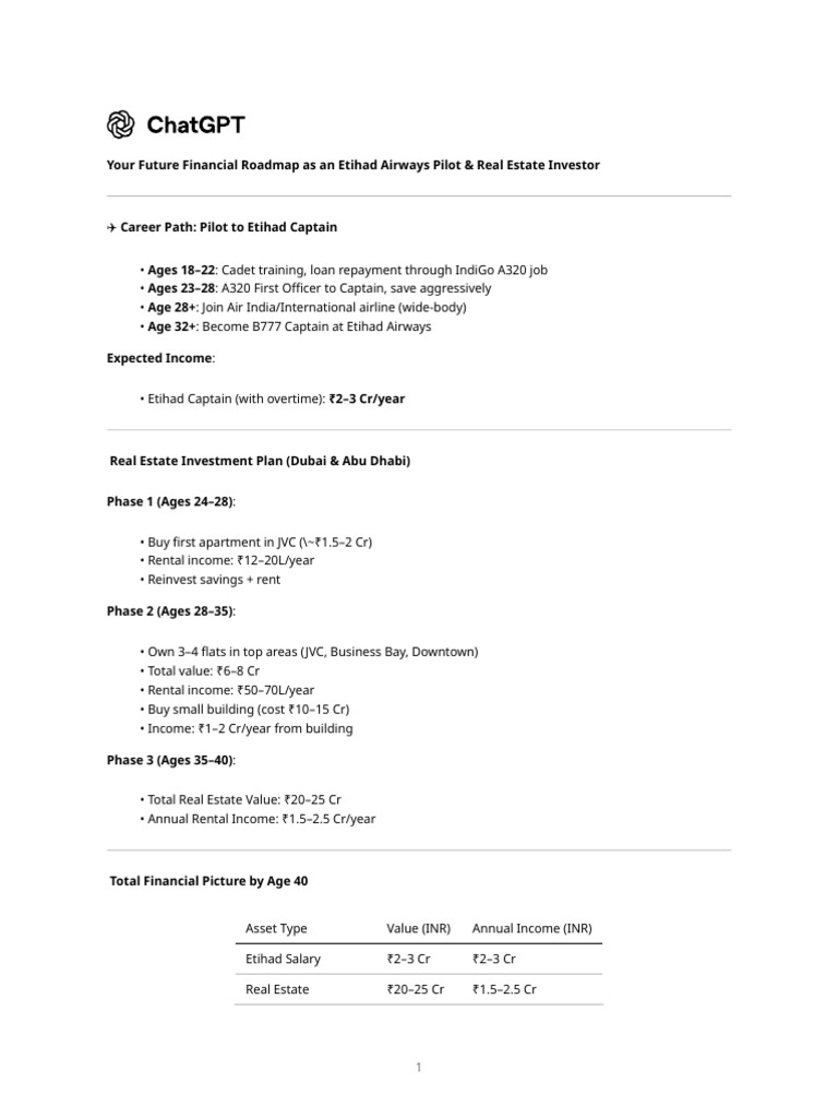 Financial Roadmap for Etihad Pilots | PDF