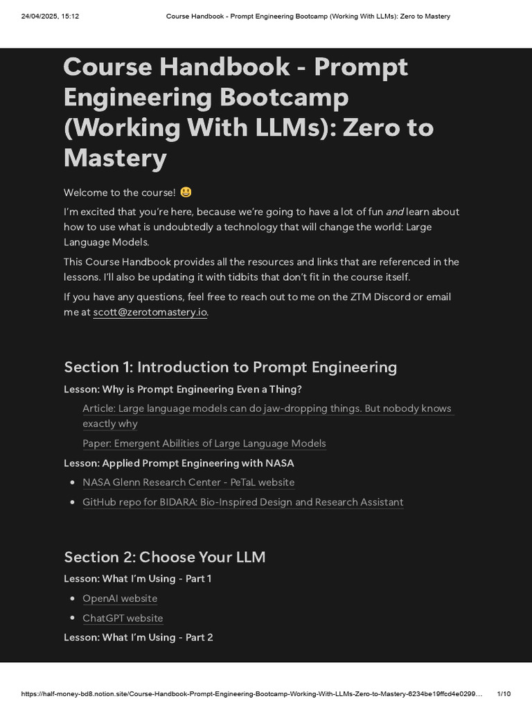 Course Handbook - Prompt Engineering Bootcamp | PDF | Artificial ...