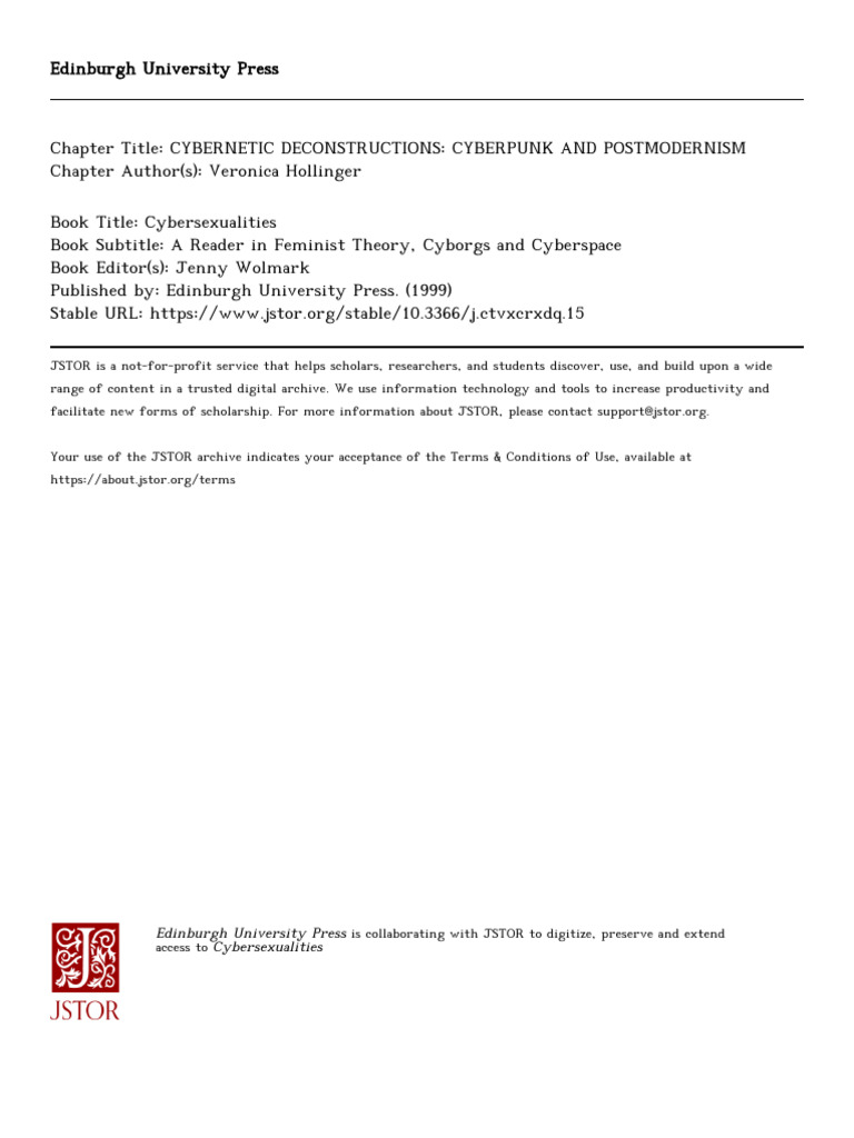 Cybernetic Deconstructions in Cyberpunk | PDF | Postmodernism | Cyberspace