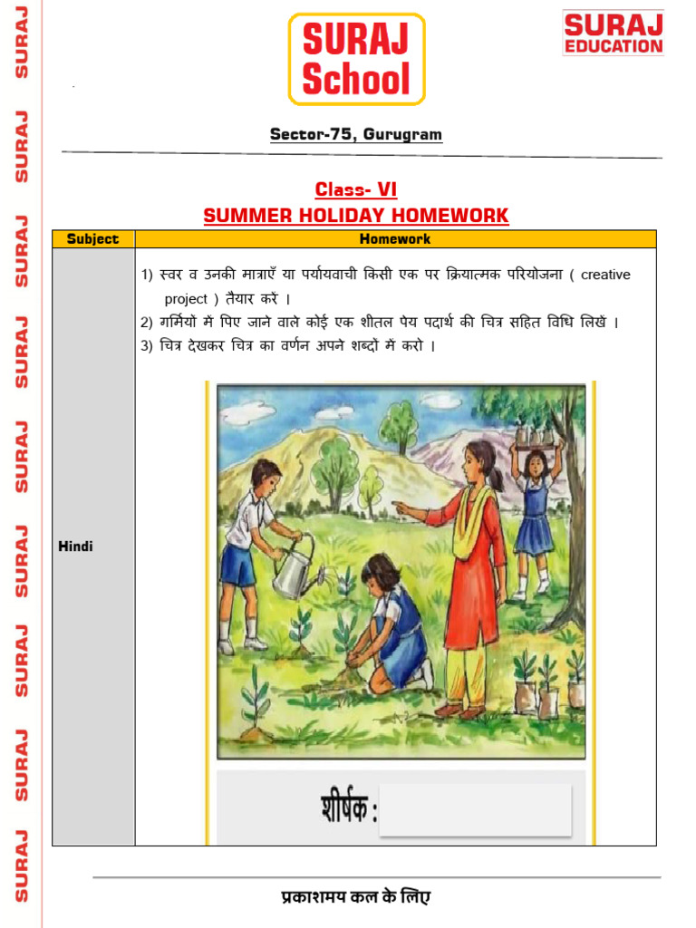 Class VI Holiday Homework | PDF