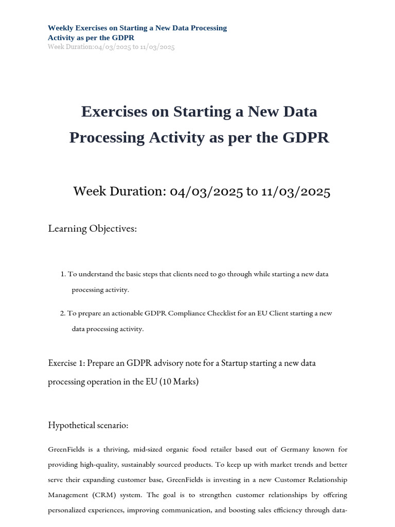 GDPR Compliance Exercises for Startups | PDF | Customer Relationship ...