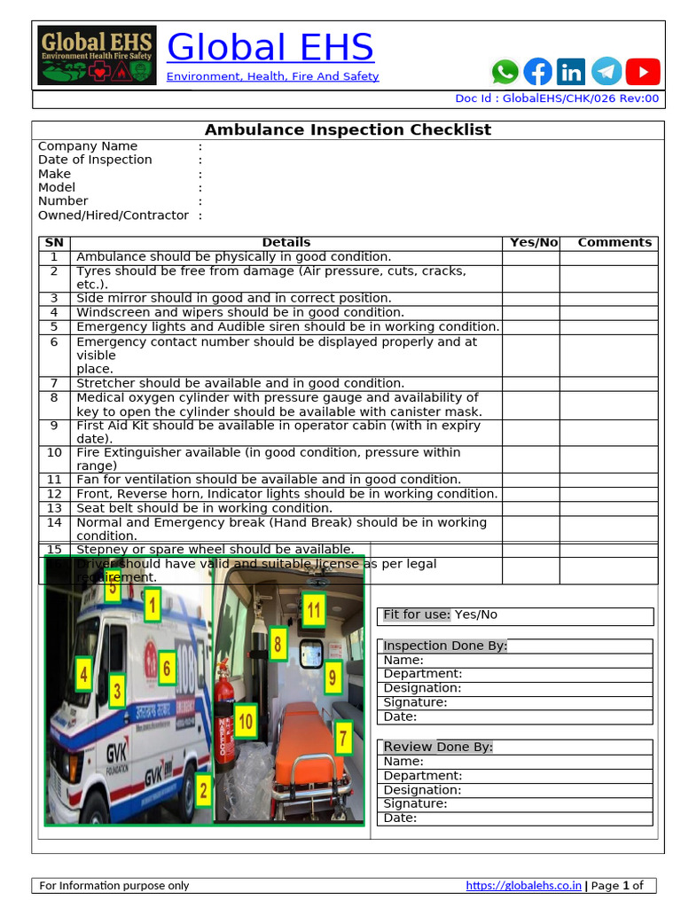 Ambulance-Inspection-Checklist-Global-EHS-026 2 | PDF | Ambulance | Vehicles