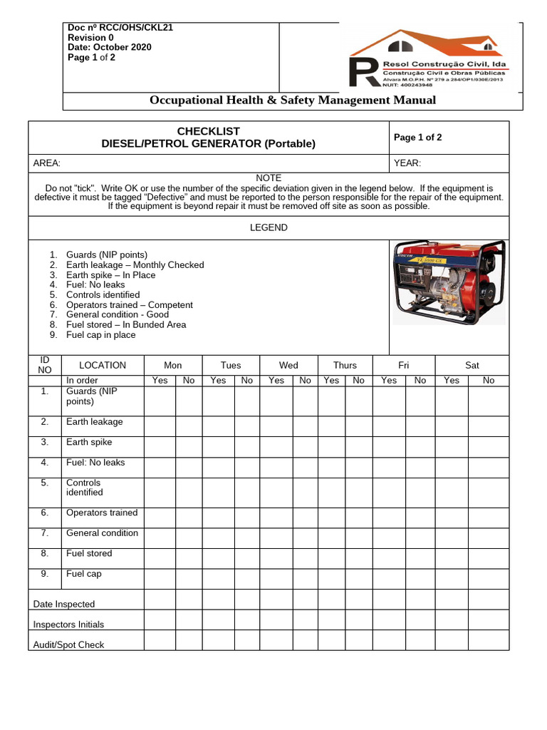 Portable Generator Safety Checklist | PDF