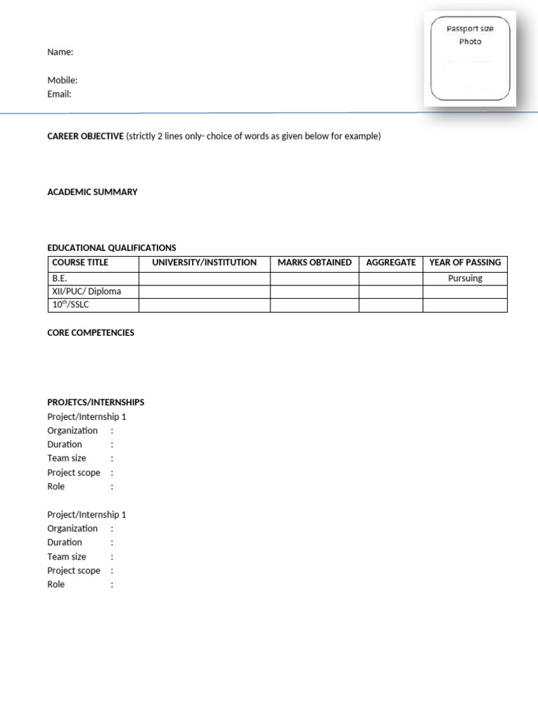 Resume Format for Freshers | PDF