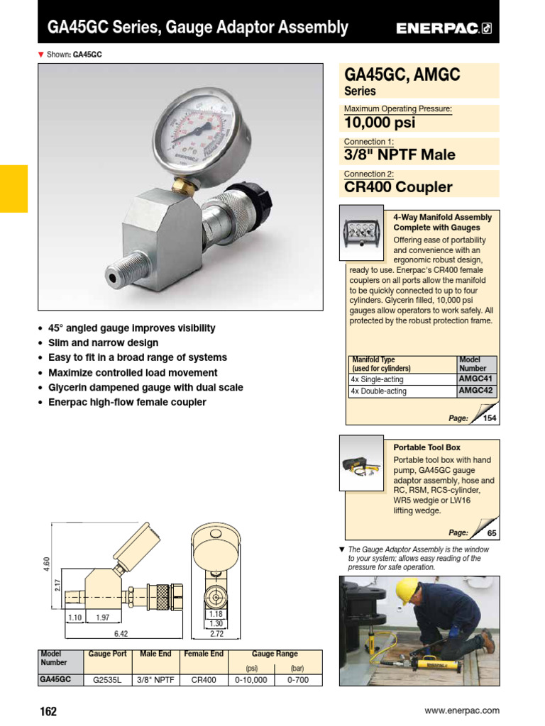 Enerpac - AMGC-GA45-Series Gauge Manifold Adaptor Assemblies en-US | PDF