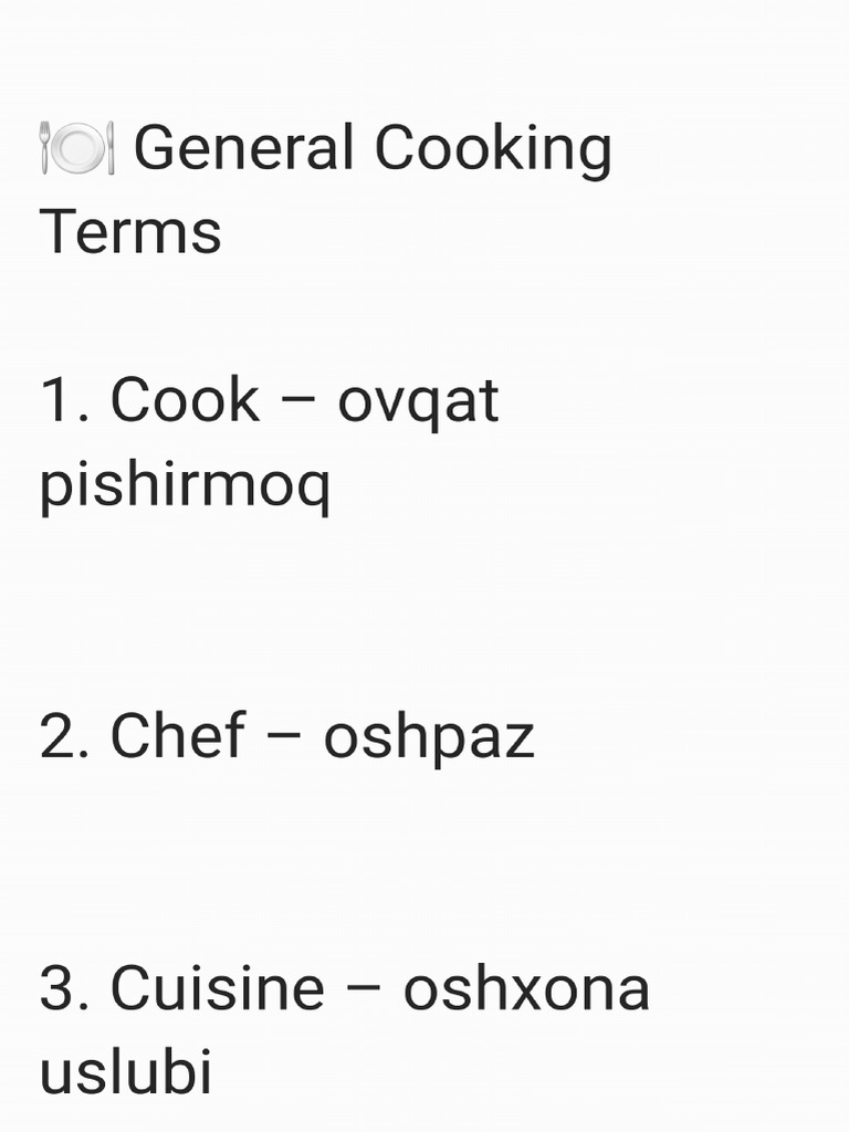 Cooking Topic Vocabulary | PDF