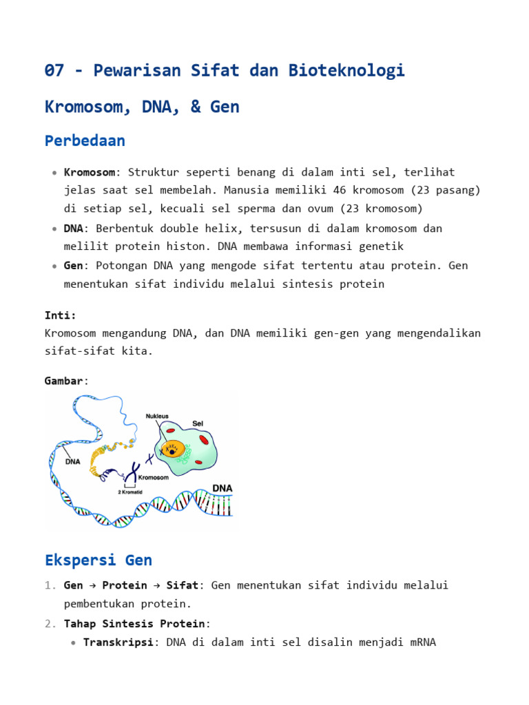 Kromosom, DNA, dan Gen dalam Pewarisan Sifat | PDF