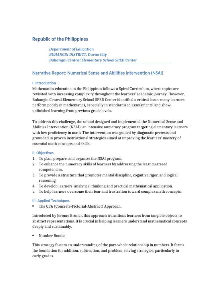 NSAI Program: Enhancing Math Skills in SPED | PDF | Mathematics | Learning