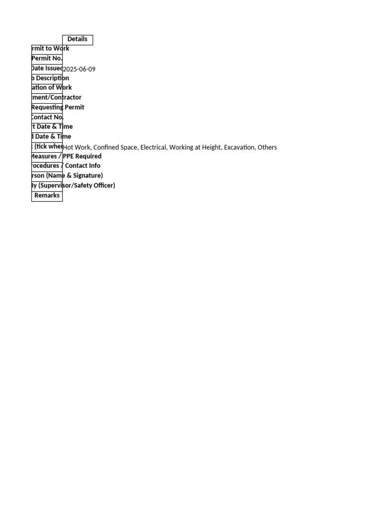 Permit To Work Template | PDF