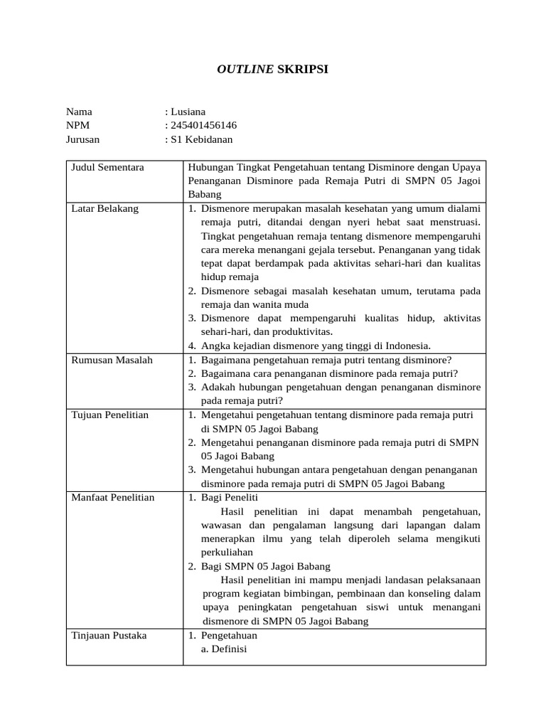Outline Skripsi Lusiana (1) Ok | PDF