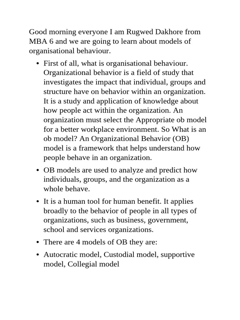 Organizational Behaviour Model | PDF | Organizational Behavior | Employment