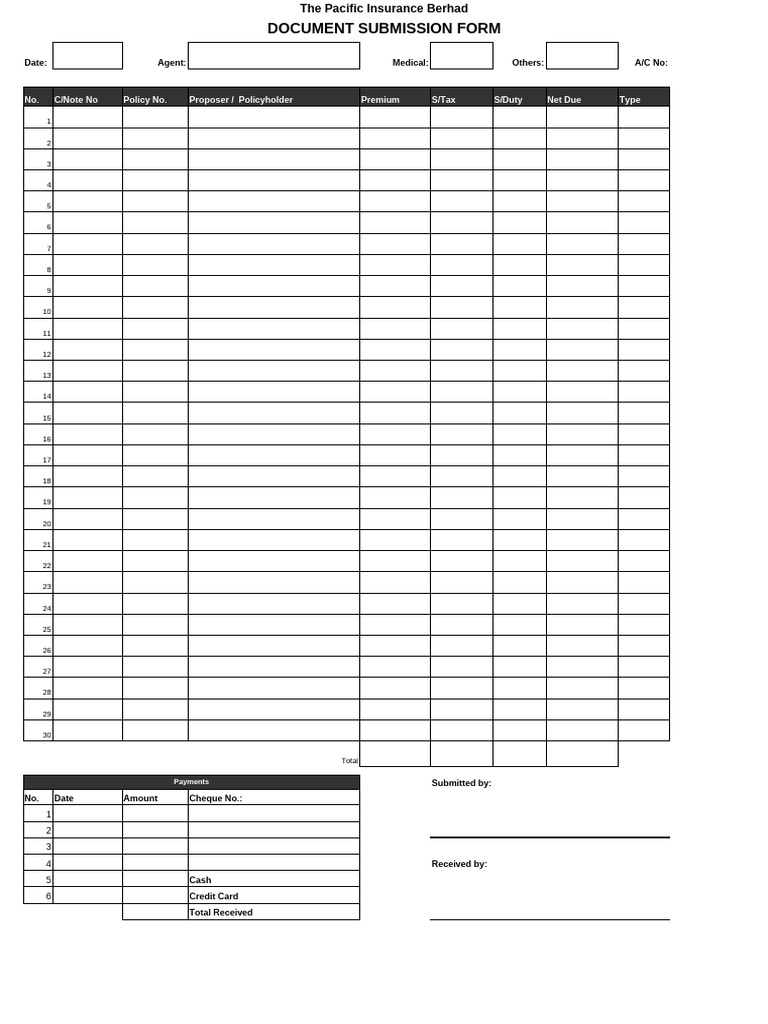 Document Submission Form Excel | PDF