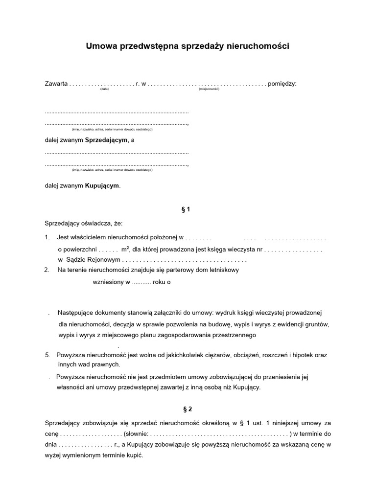 Umowa Przedwstepna 2022 | PDF