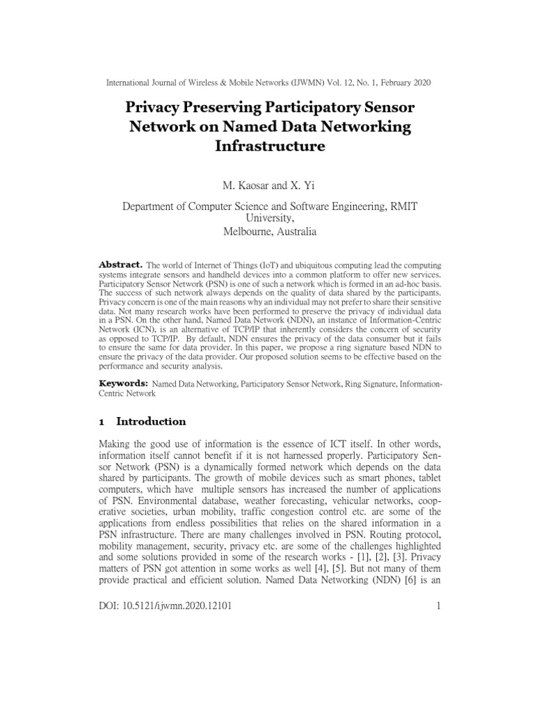 Privacy Preserving Participatory Sensor Network On Named Data Networking Infrastructure | PDF ...