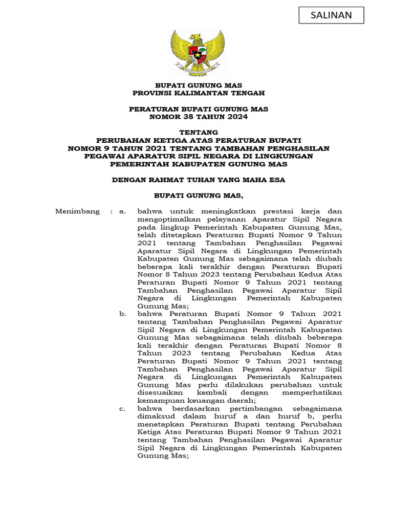 Perbup 38 Tahun 2024 | PDF