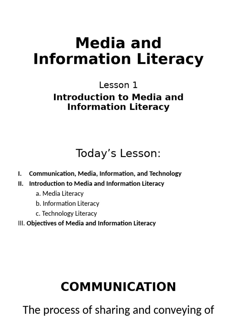 Introduction Media and Information Literacy Lesson 1 Module 1 | PDF