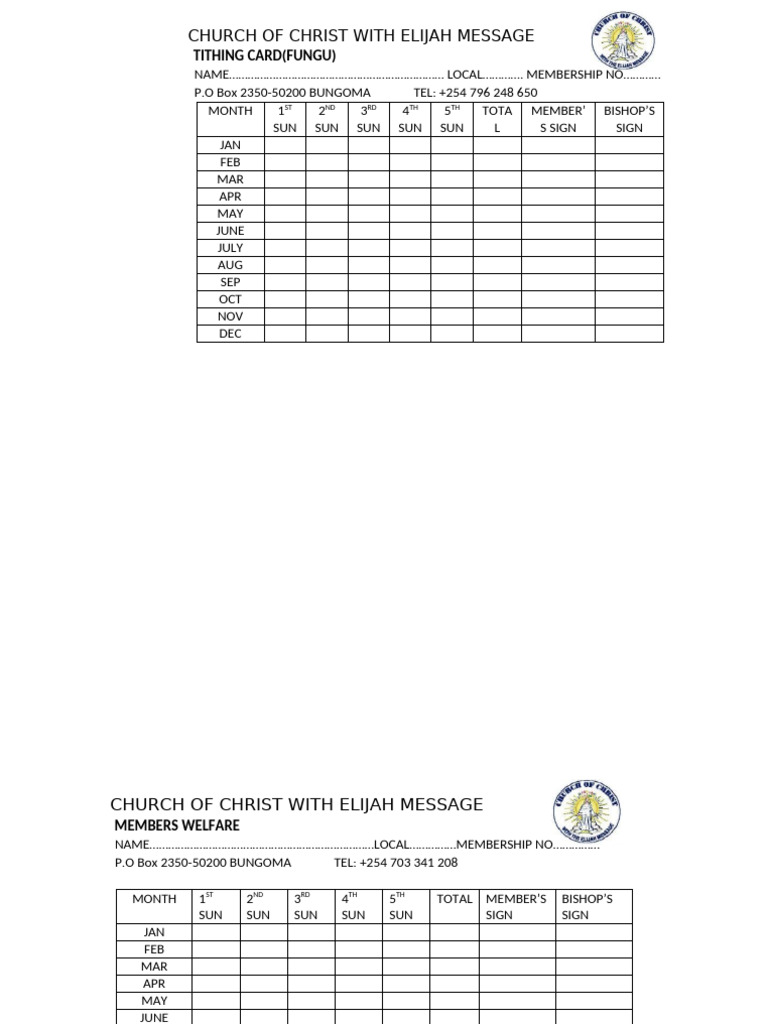 Tithing and Welfare Card for Members | PDF