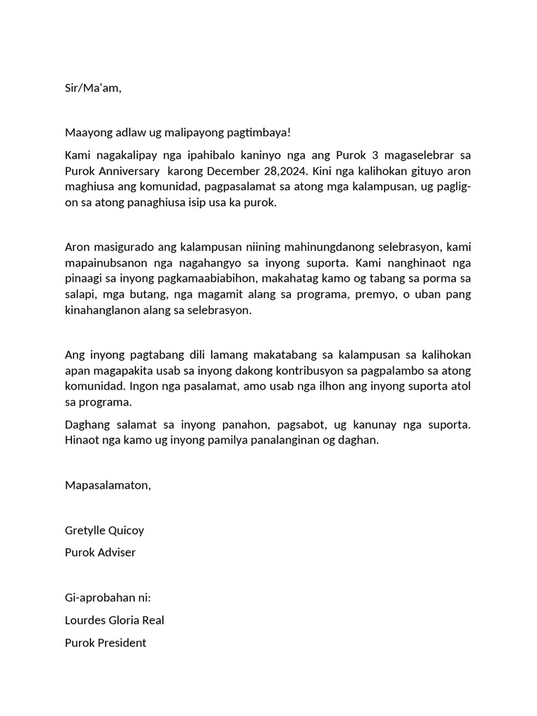 Solicitation Letter Purok | PDF