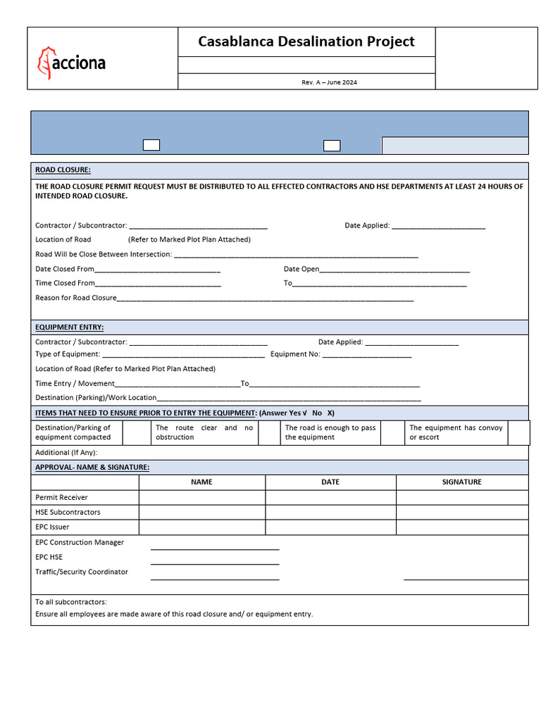 10.8. Appendix Viii Road Closure-Equipment Entry Permit | PDF