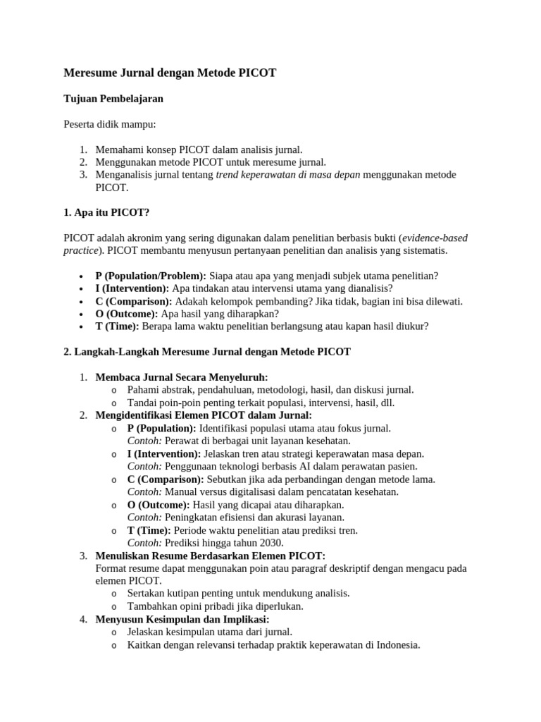 Meresume Jurnal Dengan Metode PICOT | PDF