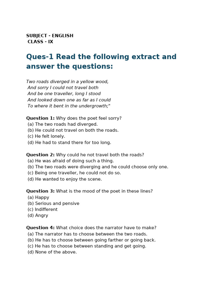 Subject - English Class - Ix | PDF