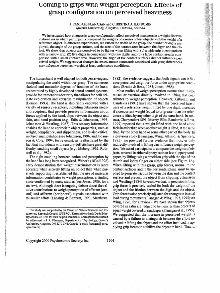 Coming To Grips With Weight Perception Effects of Grasp Configuration On Perceived Heaviness ...