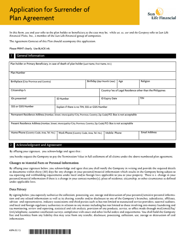 Application for Plan Surrender Agreement | PDF | Justice | Crime & Violence
