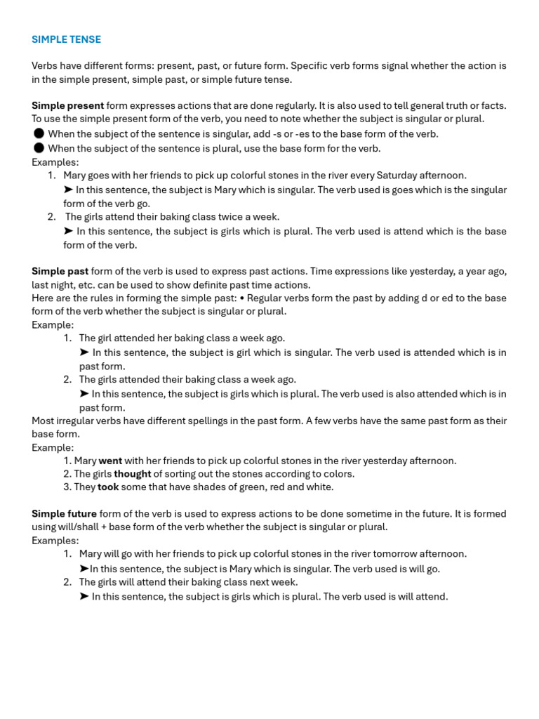 Overview of Tenses: Simple and Perfect | PDF | Verb | Grammatical Tense