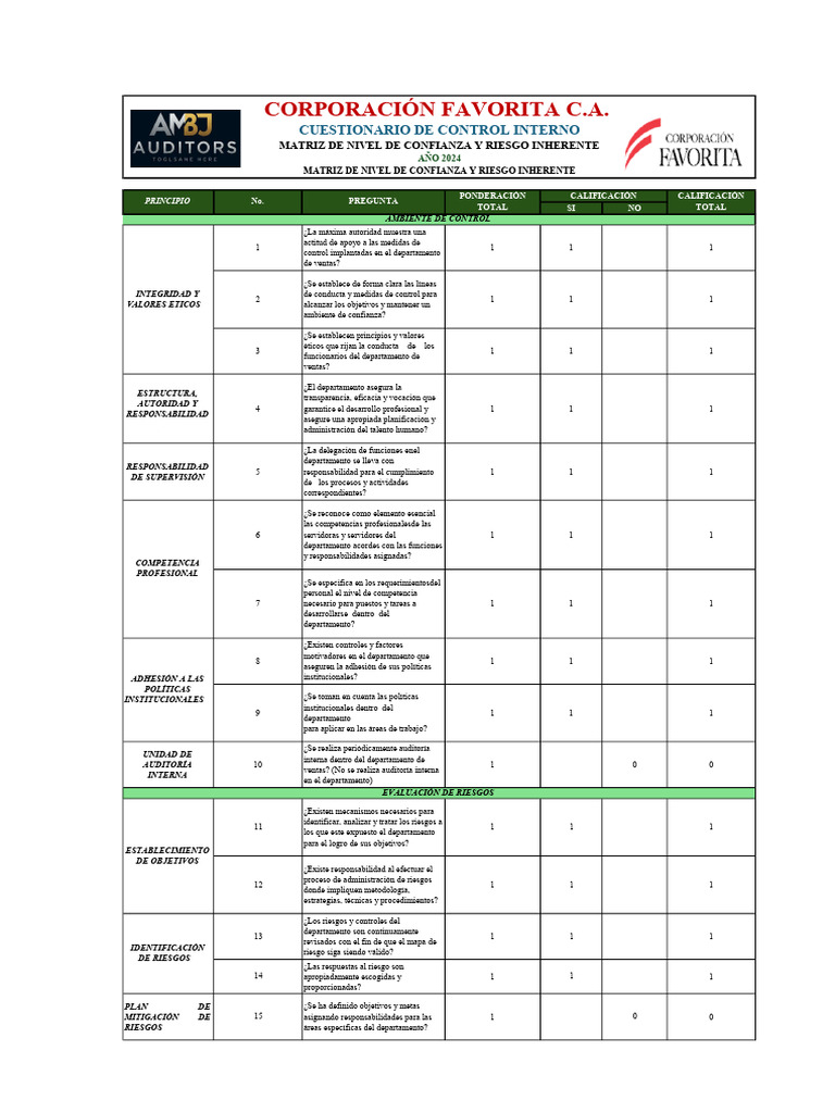 Matriz Control Interno | PDF | Contabilidad | Presupuesto