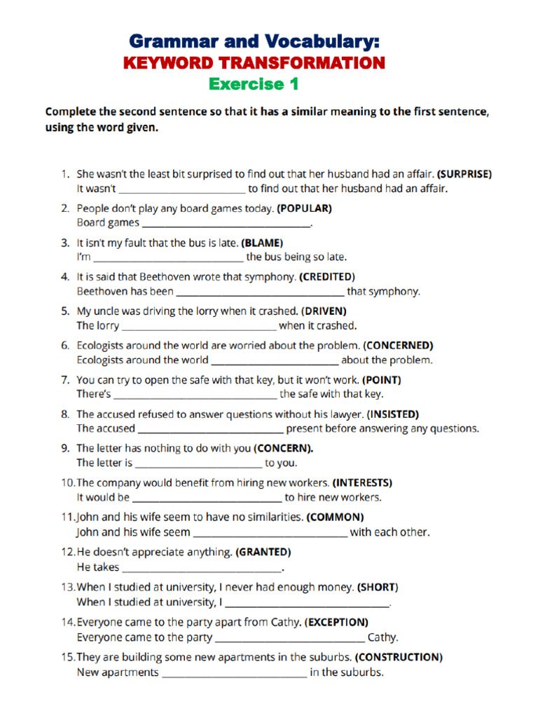 Grammar - Vocabulary - Key Word Transformation | PDF