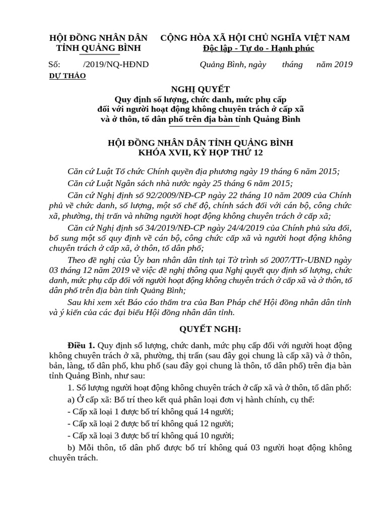 43 Nq Về Số Lượng Kct Cấp Xã, Thôn Theo Nđ 34 Chính Thức | PDF