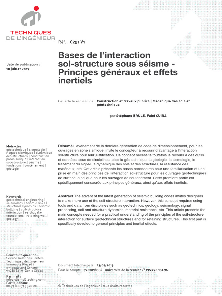 Interaction sol-structure en sismologie | PDF | Fondation (construction ...