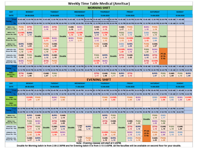 Revise - Medical Time Table 09june 2025 To 15june 2025 | PDF