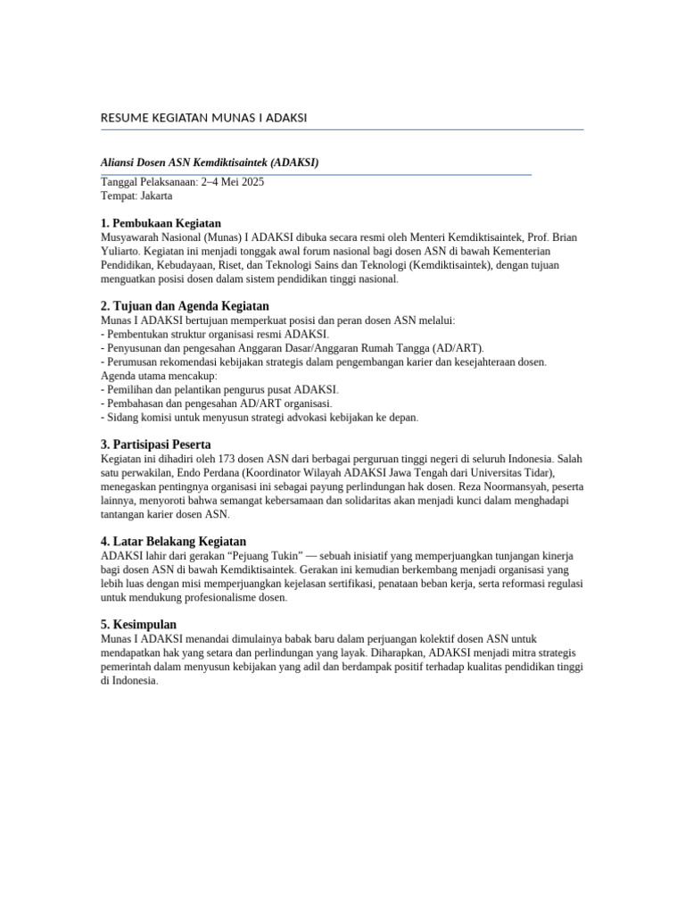 Resume Munas I ADAKSI Mei 2025 Tanpa Underline-1 | PDF