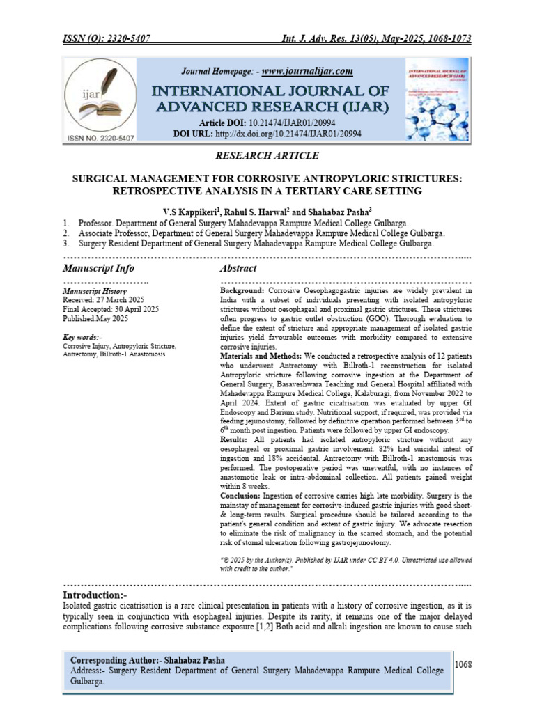 Surgical Management For Corrosive Antropyloric Strictures ...