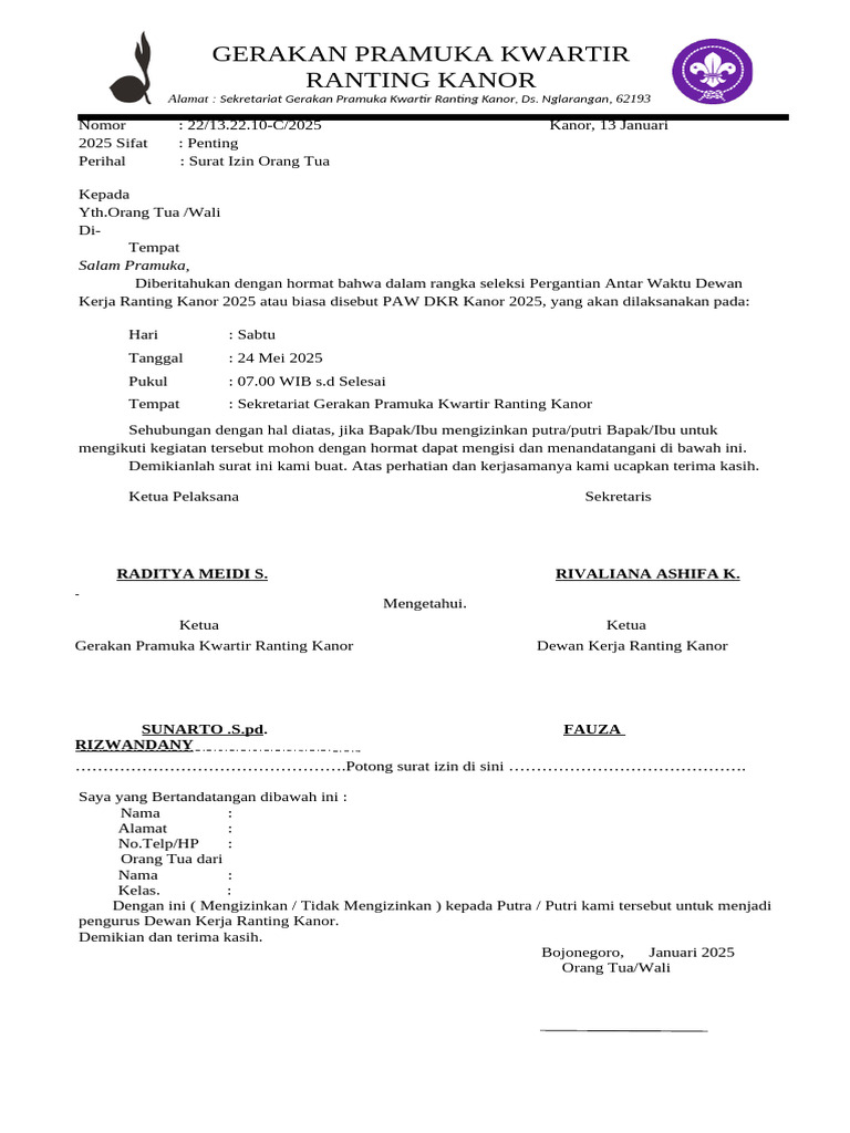 Surat Izin Orang Tua PAW | PDF