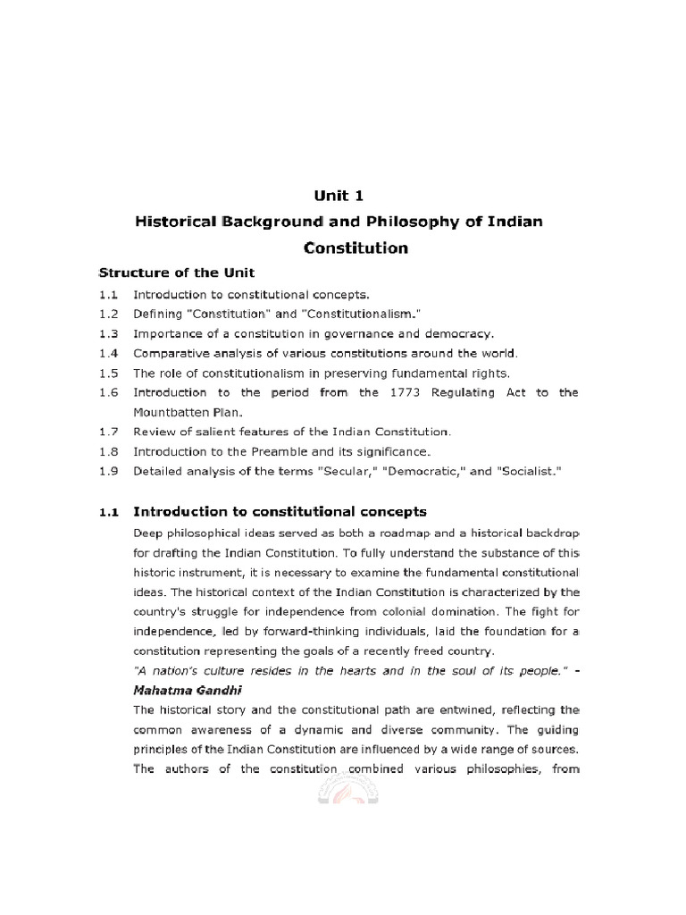 Unit 1 Indian Constitution | PDF