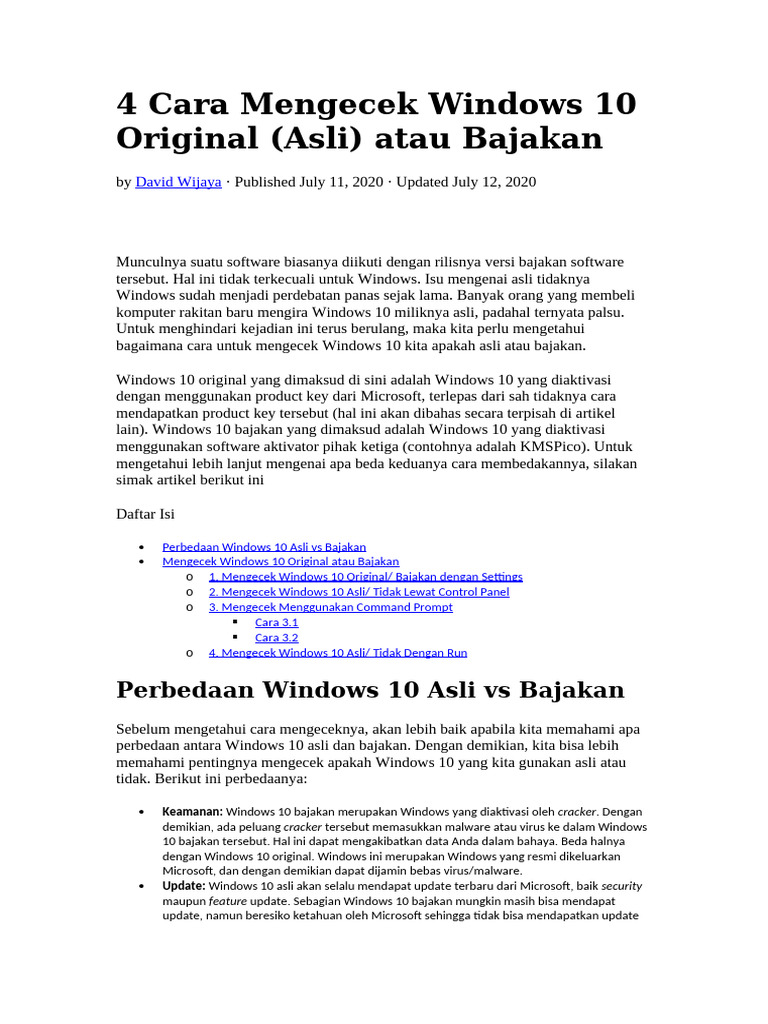 4 Cara Mengecek Windows 10 Original (Asli) Atau Bajakan | PDF